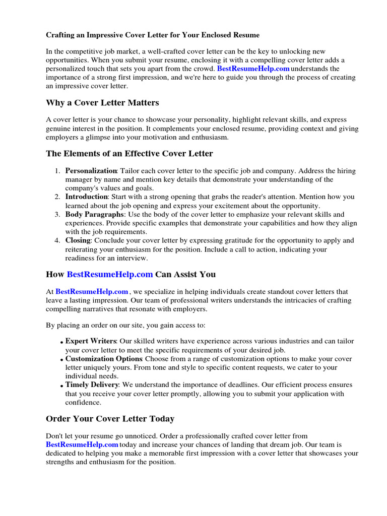 Cover Letter Enclosed Resume | PDF