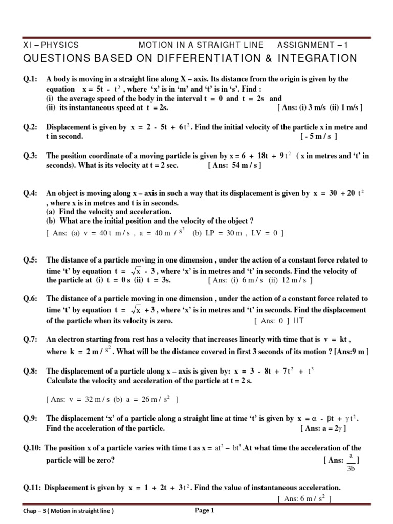 Xi A Differential Integration 1 Pdf Acceleration Velocity