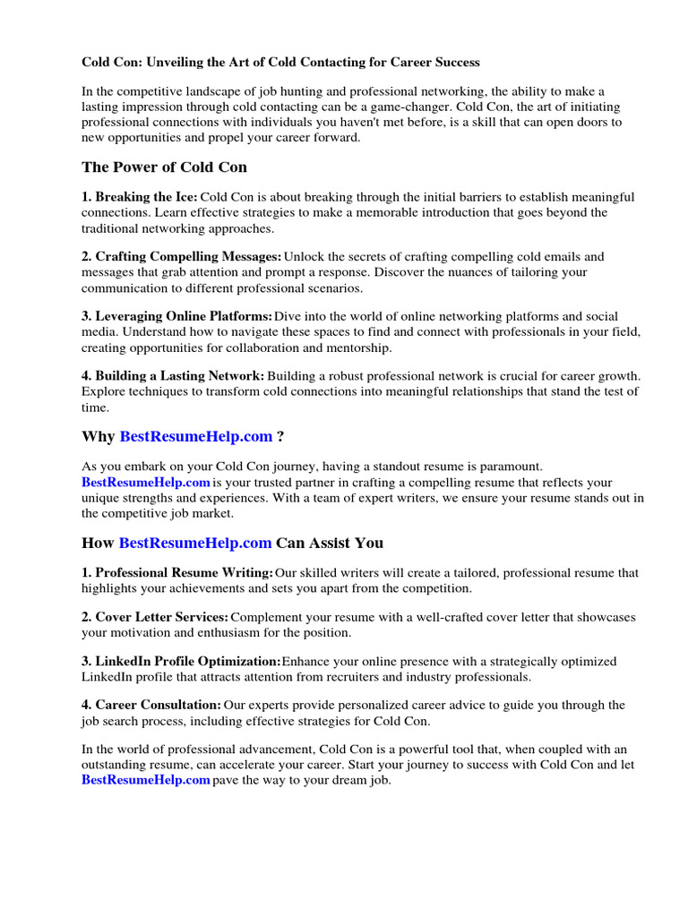 Cold Contact Cover Letter Sample | Download Free PDF | Résumé | Recruitment