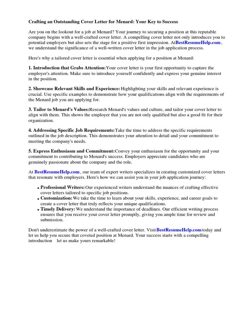 Cover Letter For Menards Job | PDF | Career & Growth