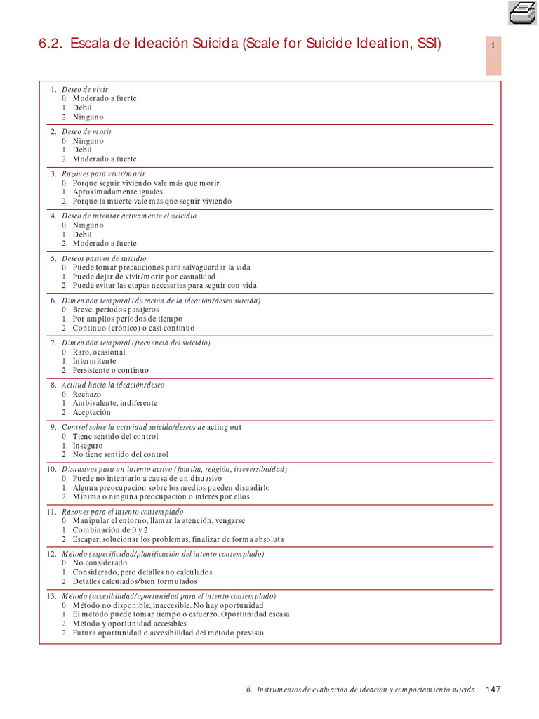 6.2. Escala de Ideación Suicida (Scale For Suicide Ideation, SSI) | PDF ...