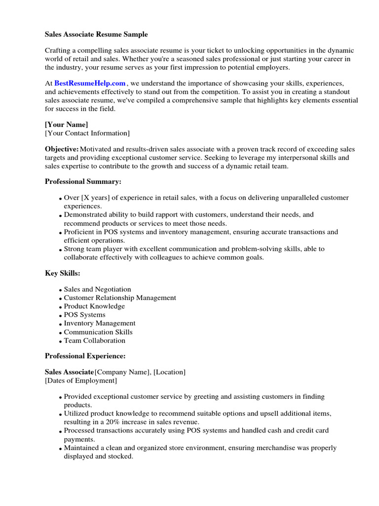 Sales Associate Resume Sample | PDF | Sales | Résumé