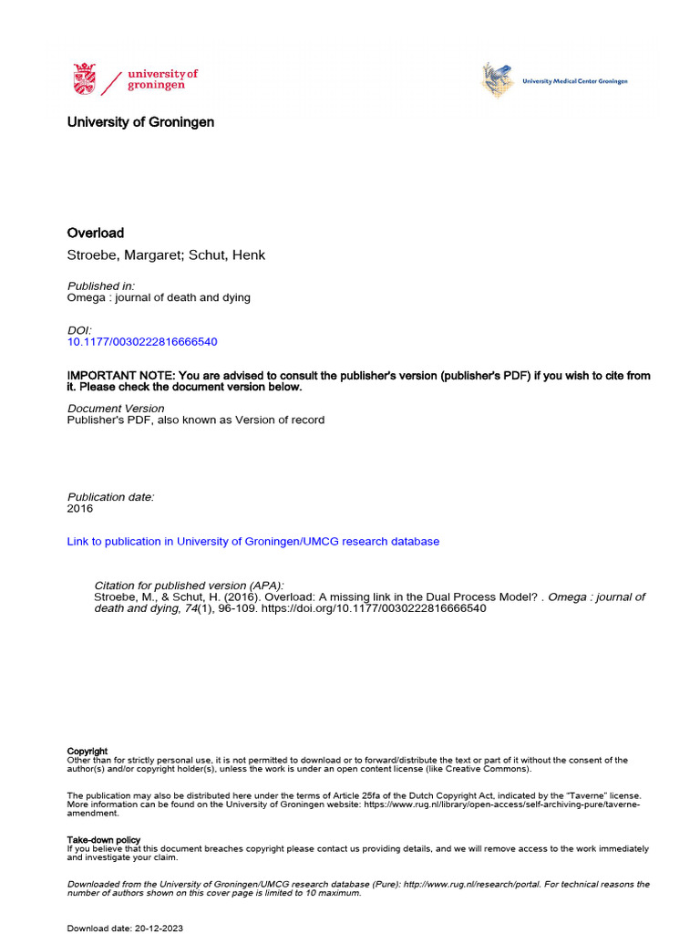 Stroebe Dual Process Model | PDF | Grief | Stress (Biology) Stroebe Dual Process Model | PDF | Grief | Stress (Biology)