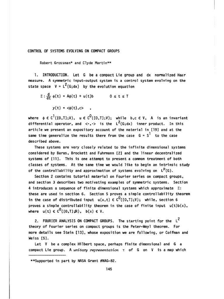 Control Systems Evolving Compact Groups | PDF