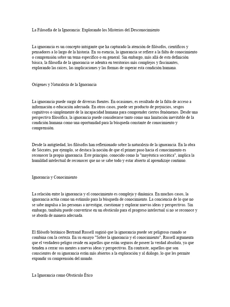 Filosofía De La Ignorancia Pdf Conocimiento Ignorancia