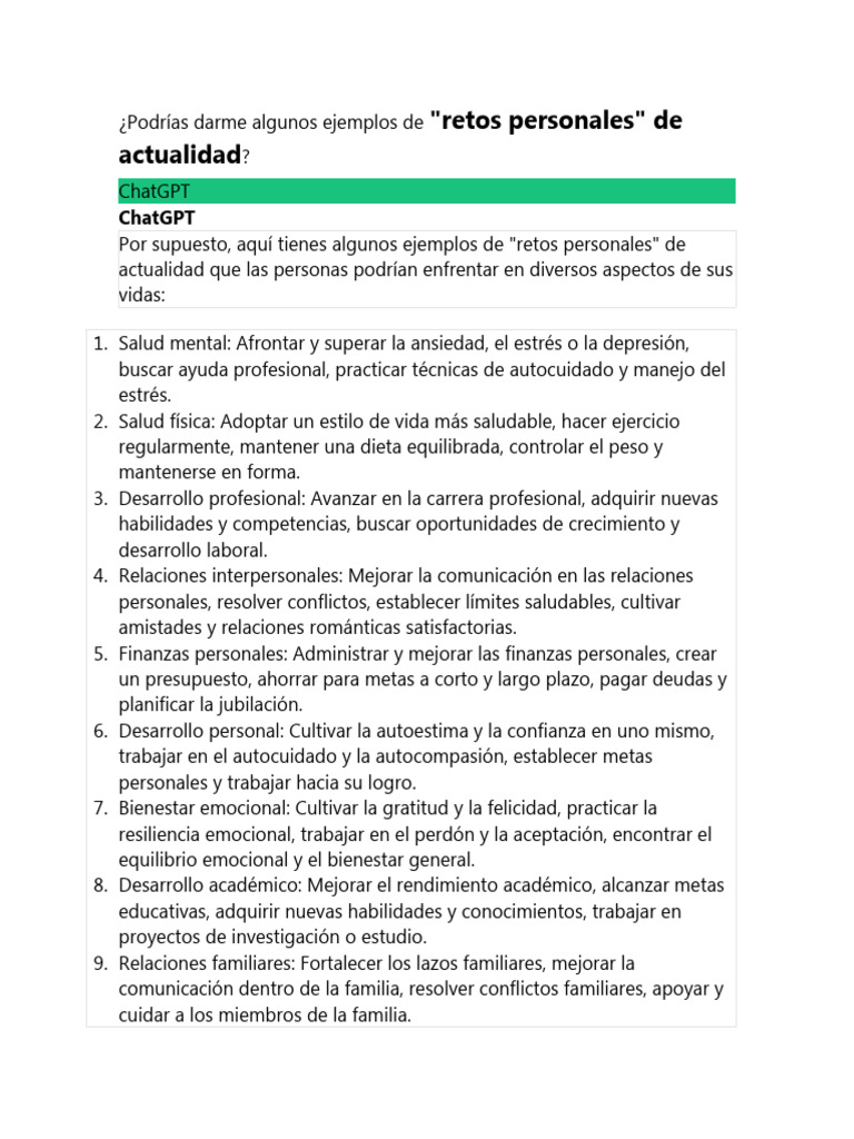 Retos Personales GPT | Descargar gratis PDF | Francia