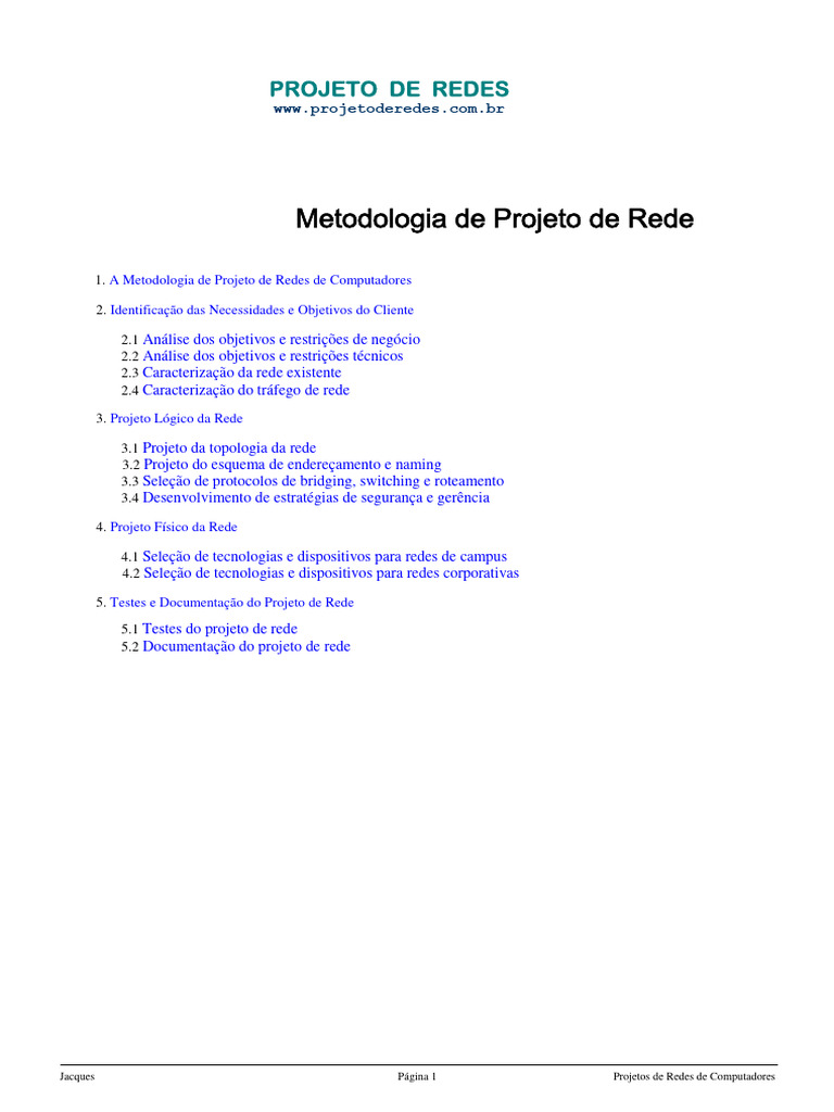 Metodologia Projeto de Redes | PDF | Rede de computadores | Rede ...