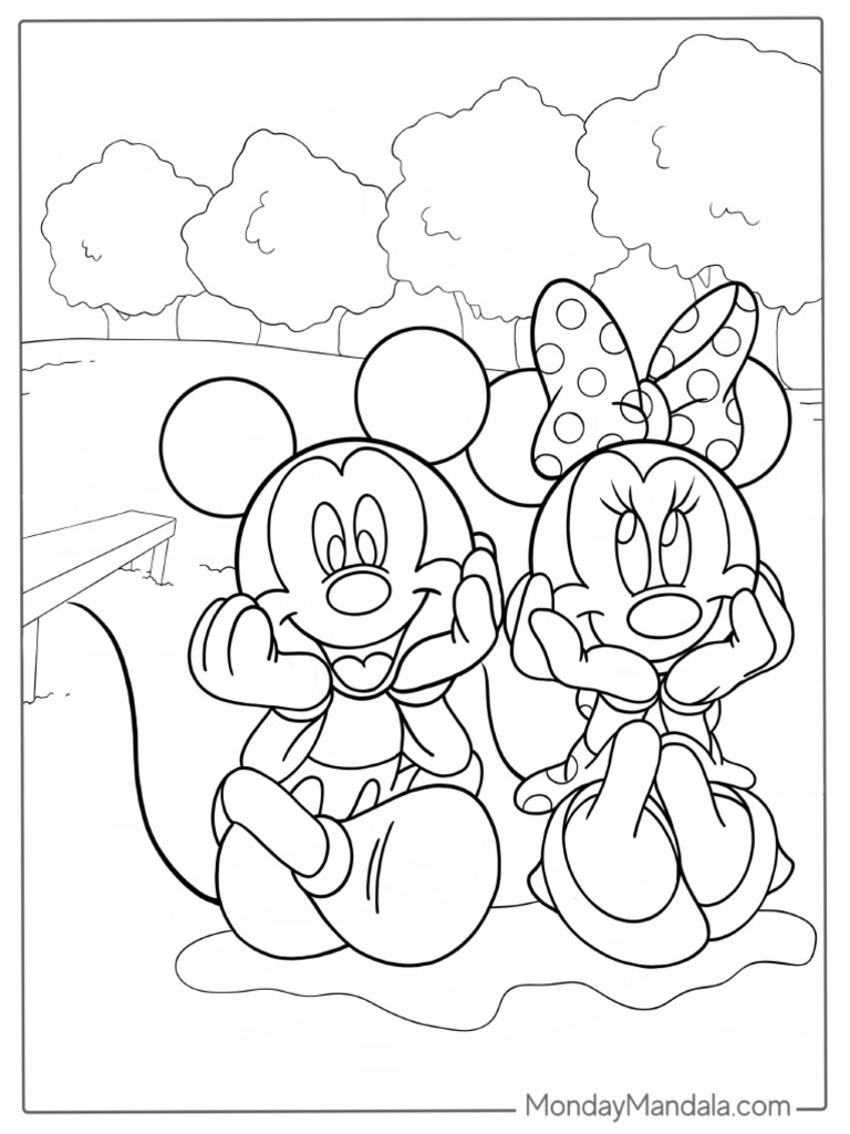 Smiling Minnie and Mickey Mouse Coloring Page | PDF