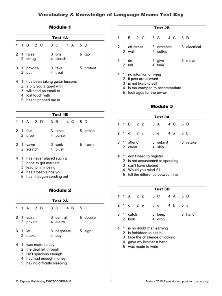 Vocabulary Test Key Overview | PDF