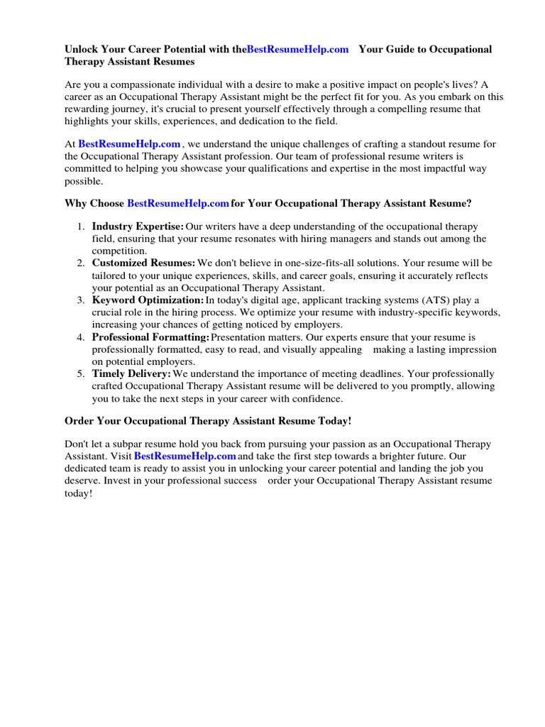 Occupational Therapy Assistant Resume | Download Free PDF ...
