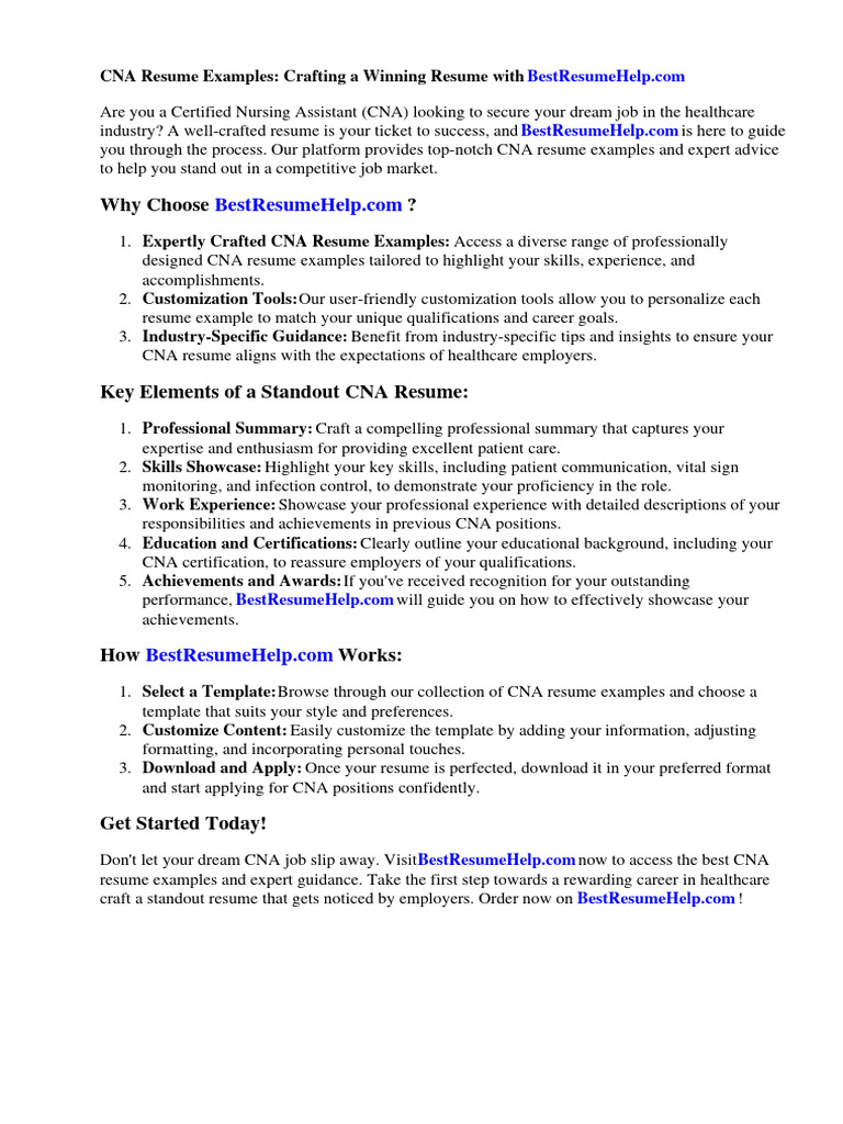 Cna Resume Examples With Experience | PDF | Résumé | Nursing
