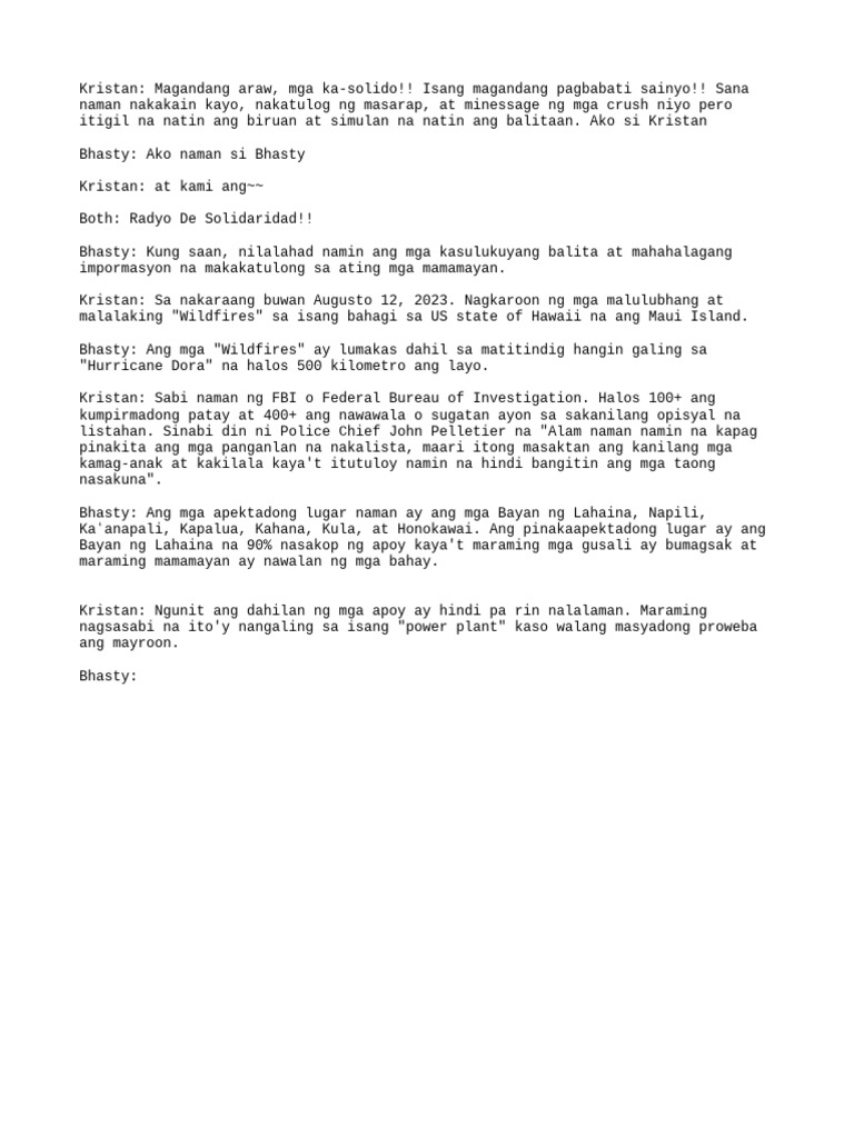 Balitaan Script 1ST QTR | PDF