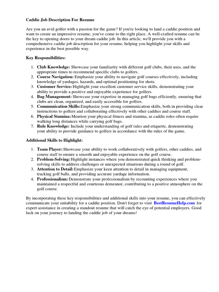Caddie Job Description For Resume | PDF | Résumé | Communication