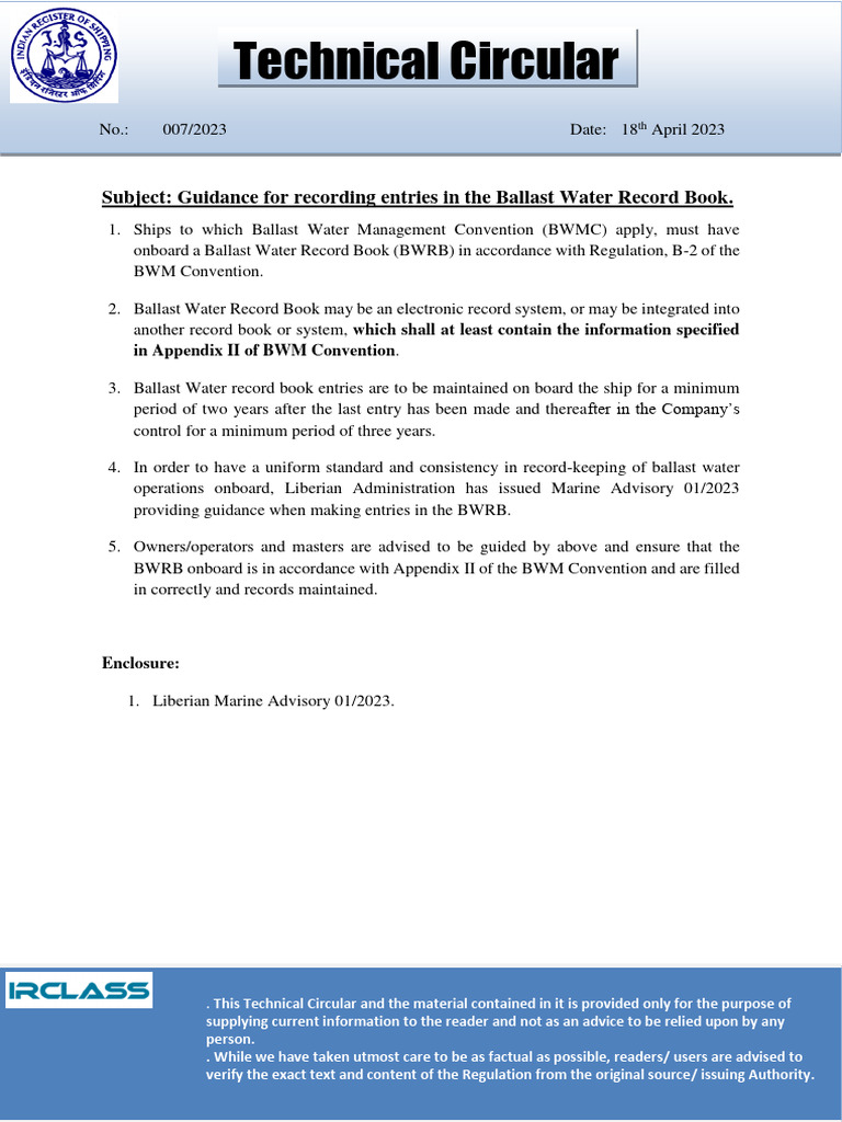Technical Circular No007 | PDF | Ships | Water