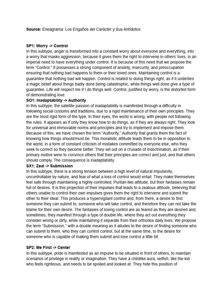 Enneagram Subtypes Explained | PDF | Fear | Love
