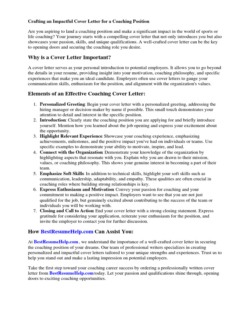 Cover Letter For Coaching Position | PDF | Experience | Résumé