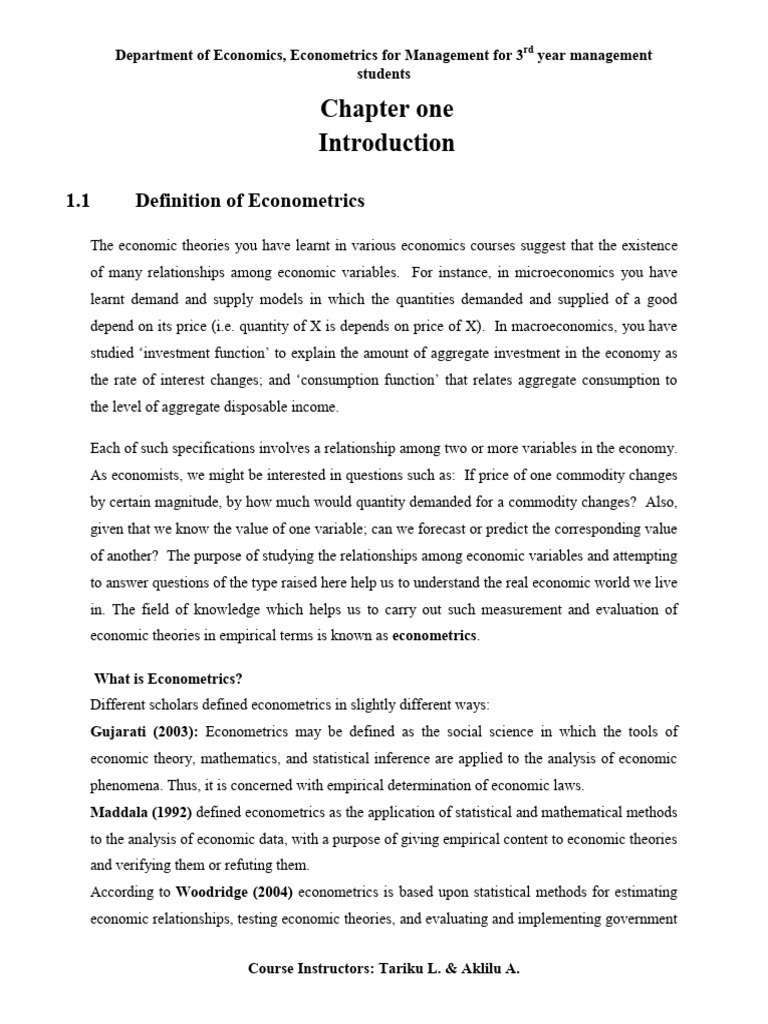 Chapter One Econometrics. | PDF | Econometrics | Economics