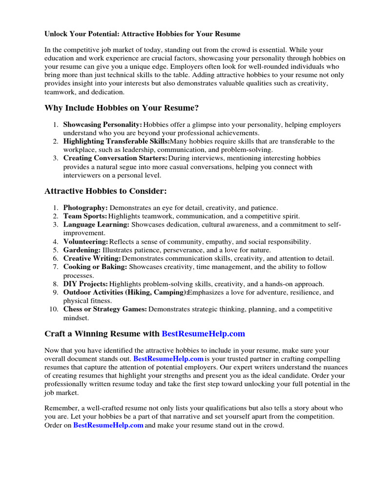 Attractive Hobbies for Your Resume | PDF | Résumé | Creativity