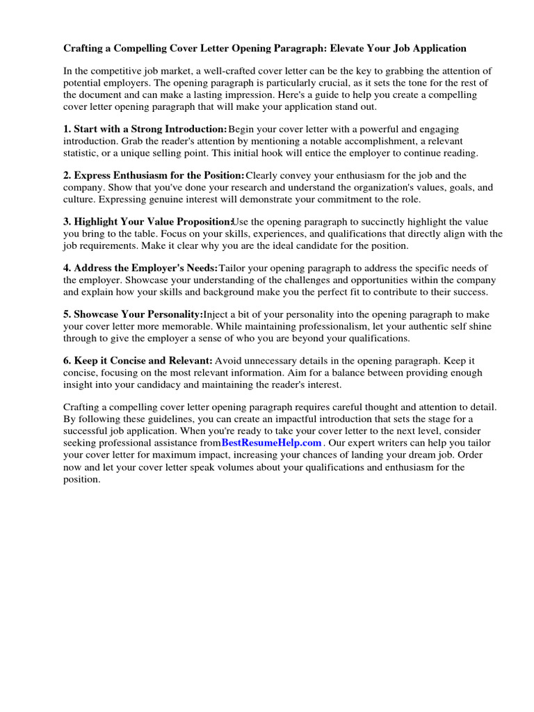 Cover Letter Opening Paragraph Examples | PDF | Résumé | Advertising