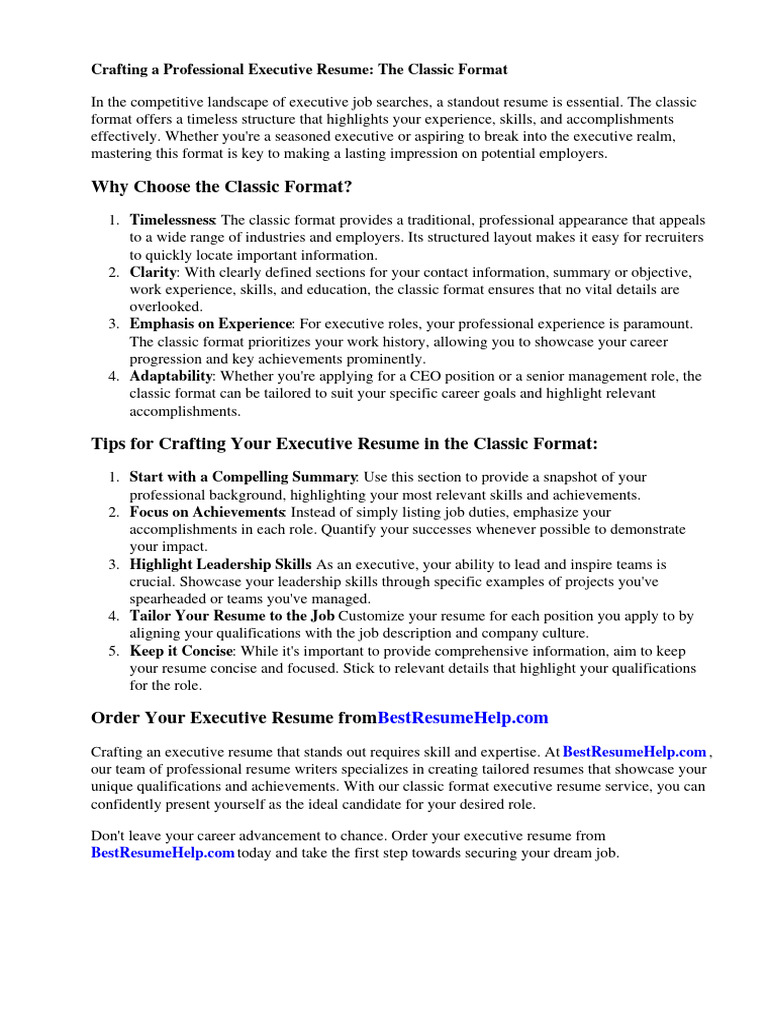 Executive Classic Format Resume Sample | PDF | Résumé | Linked In