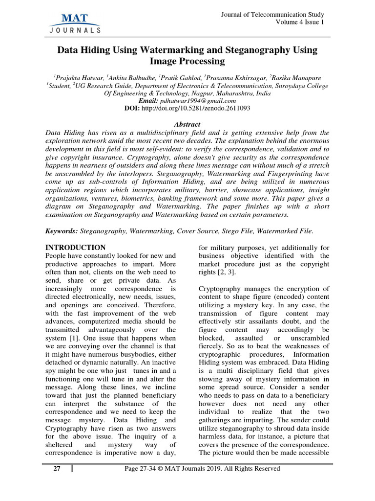 (27-34) Paper Data Using Watermarking and Stegnography 098765-Format ...