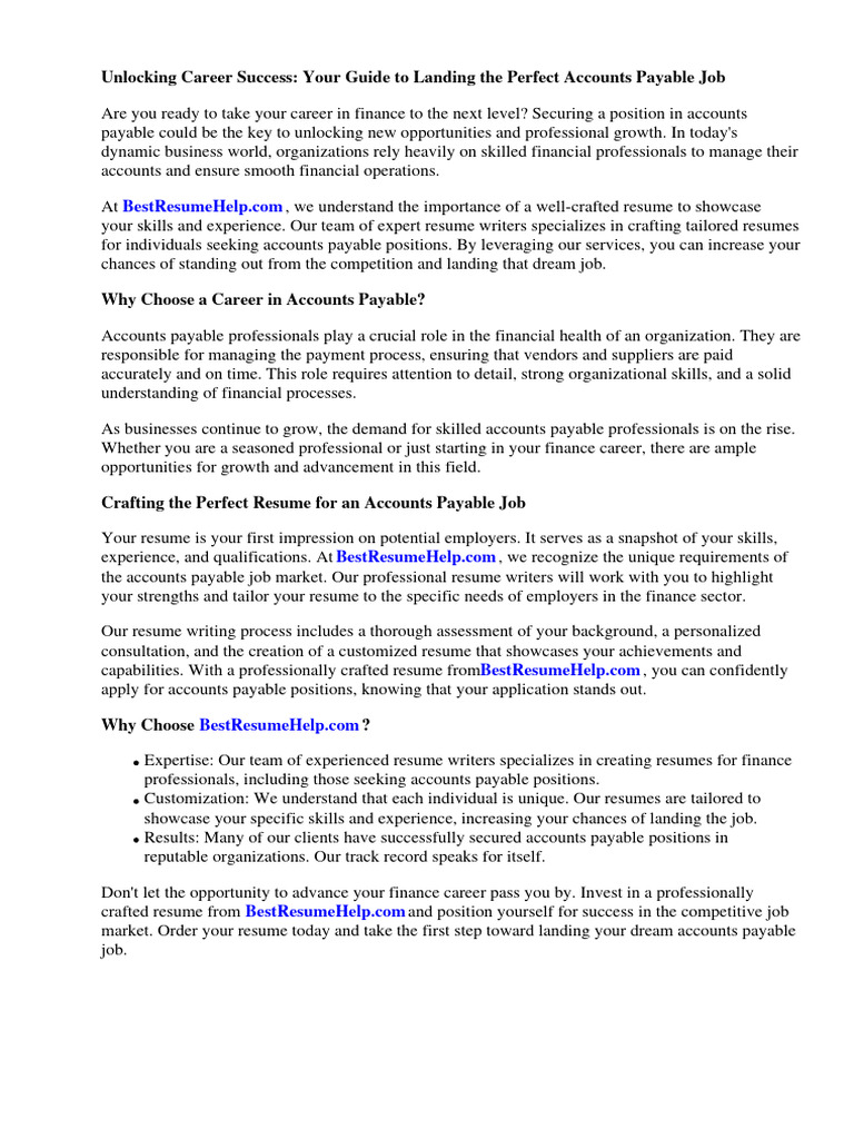 Accounts Payable Job Description Resume | PDF | Accounts Payable | Résumé