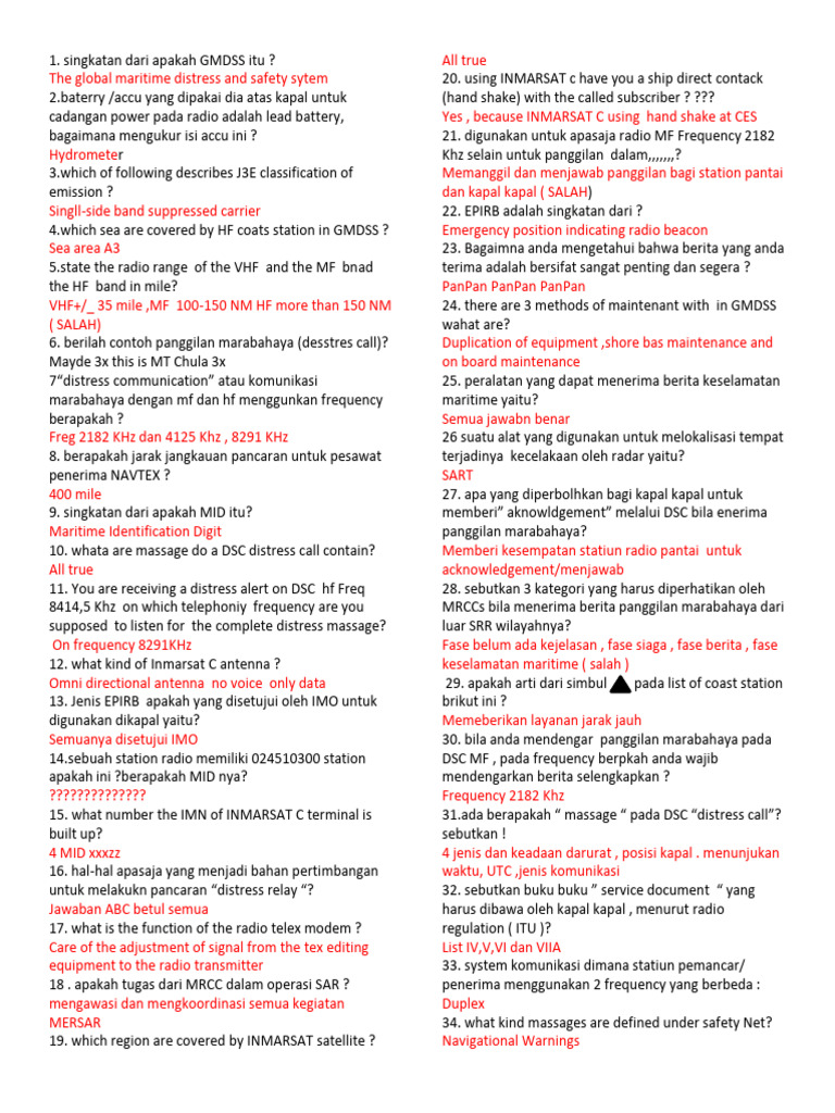 GMDSS Kisi Kisi | PDF