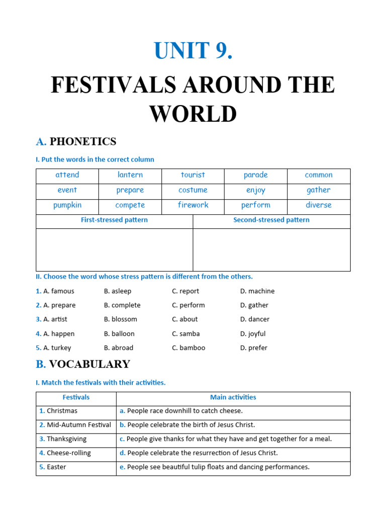 Unit 9. Festivals Around The Wolrd | PDF | Traditions | Observances