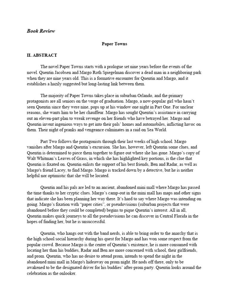 Paper Towns Book Review | PDF