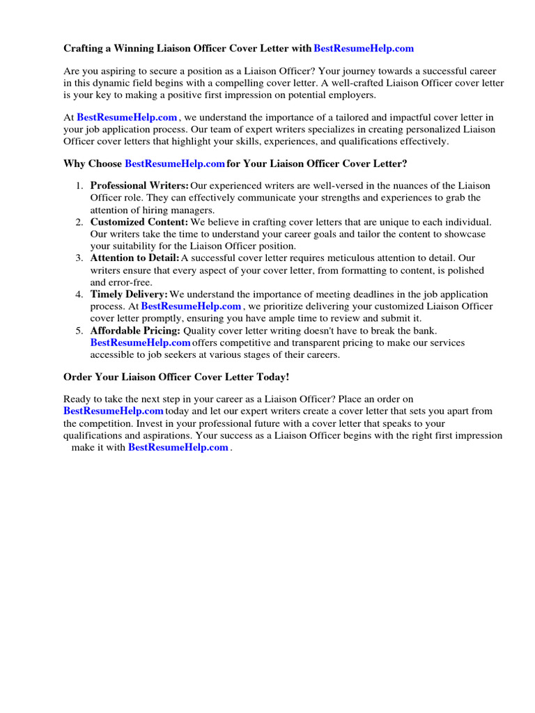 Liaison Officer Cover Letter | PDF | Résumé | Communication