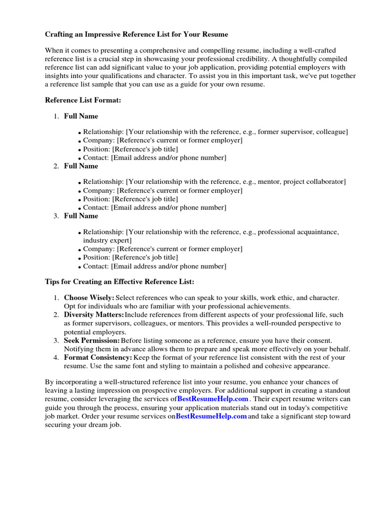 Reference List Sample For Resume | PDF | Résumé | Linked In