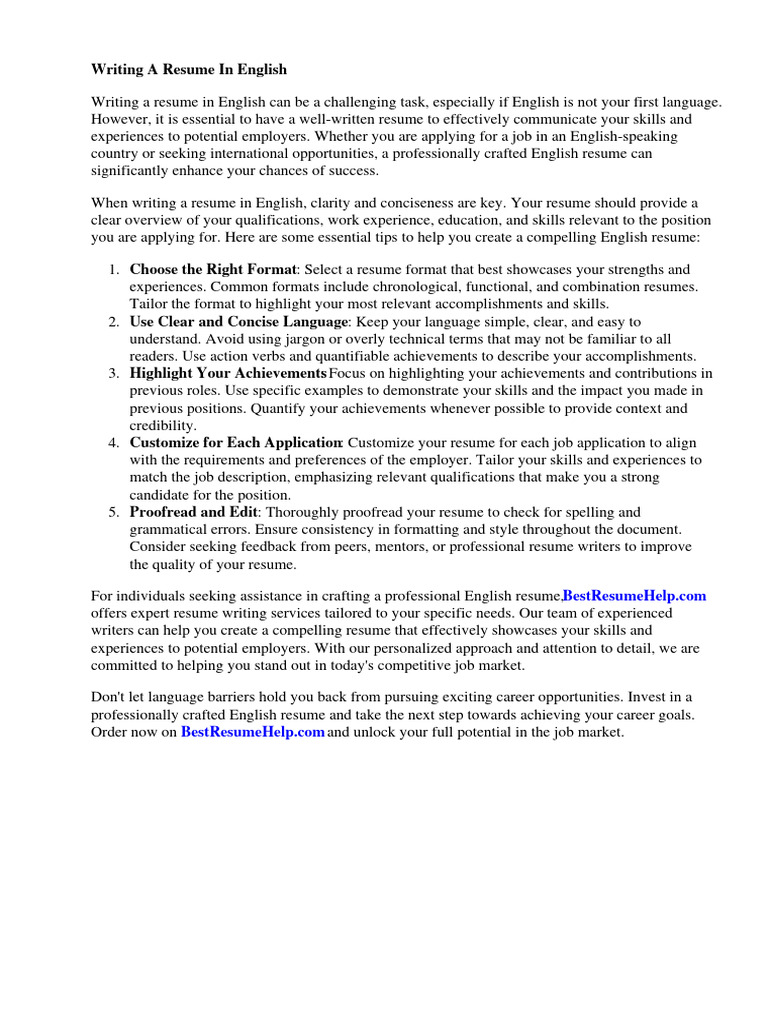 Writing A Resume in English | PDF | Résumé | English Language