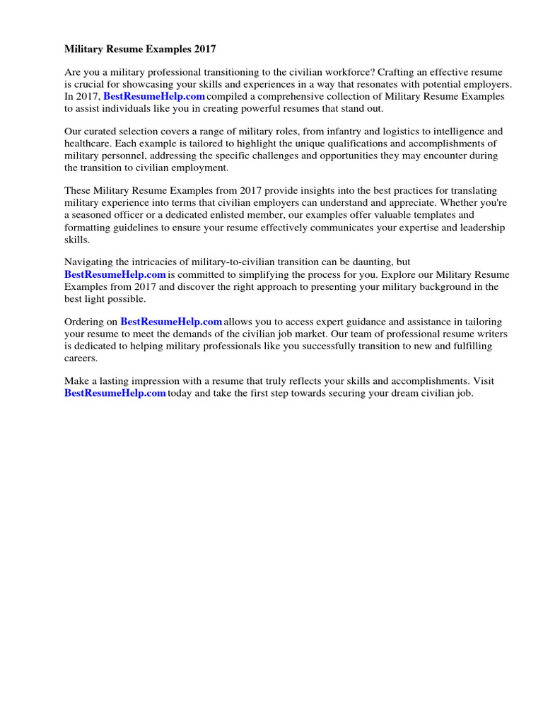 Military Resume Examples 2017 | PDF | Résumé | Experience