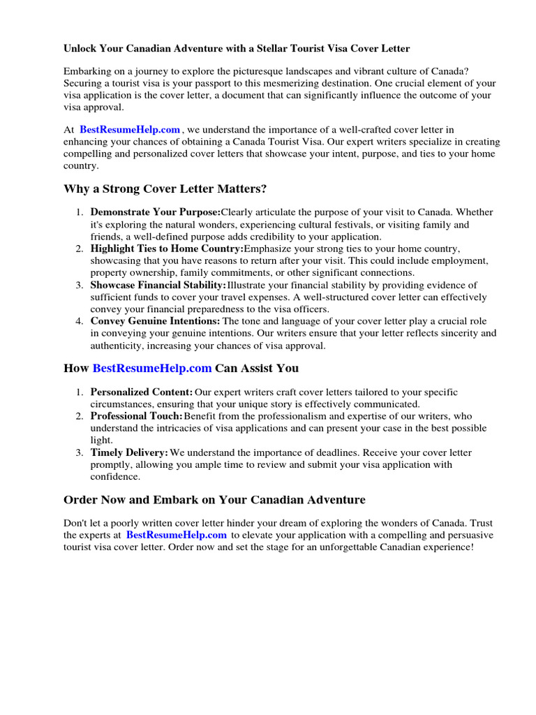 Canada Tourist Visa Cover Letter Sample | PDF | Travel Visa | Passport
