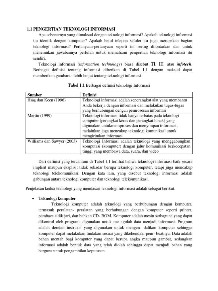 Definisi dan Komponen Teknologi Informasi | PDF | Komputer