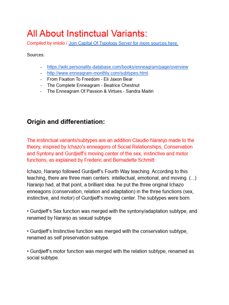 All About Instinctual Variants | PDF | Enneagram Of Personality ...