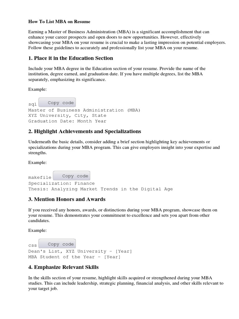 How To List Mba On Resume | PDF | Résumé | Master Of Business Administration