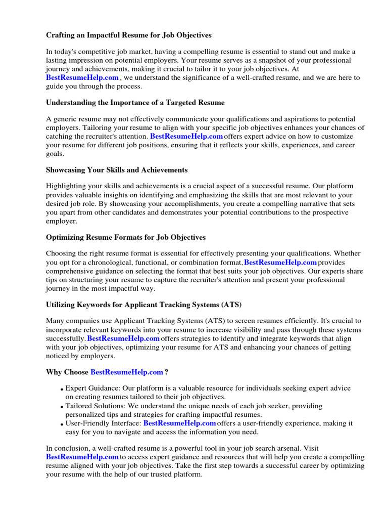 Resume For Job Objective | Download Free PDF | Résumé | Recruitment