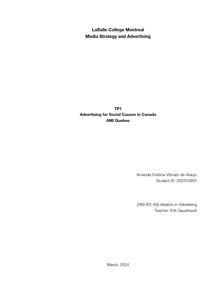 Amanda C Vizicato - TP1 - Advertising For A Social Causes in Canada | PDF
