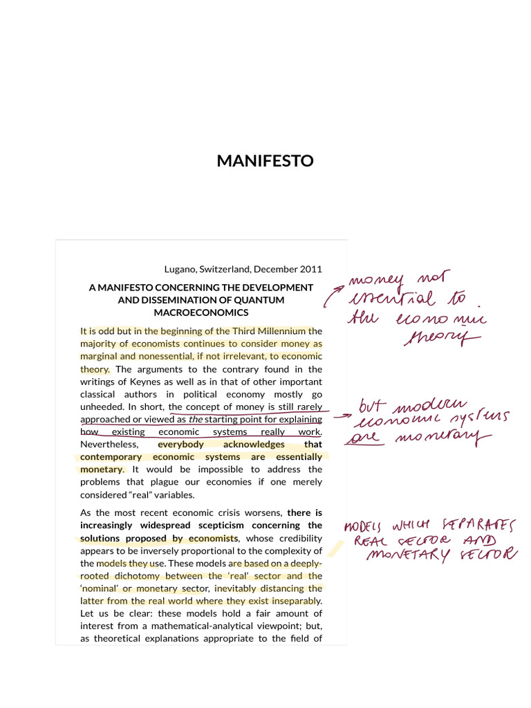 Manifesto - The Quantum Analysis of Economics | PDF | Debt | Money