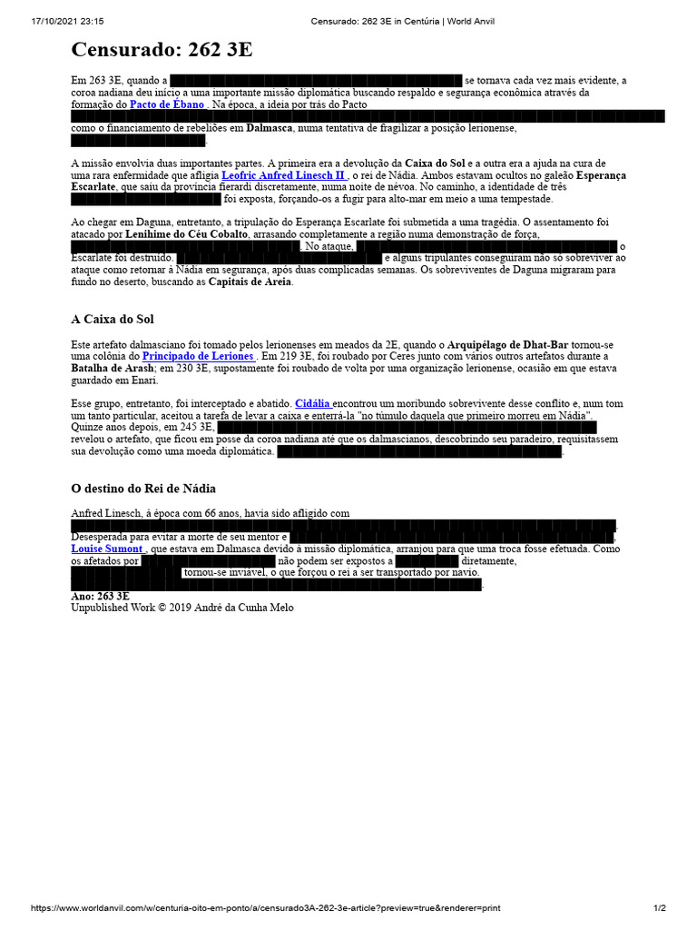 262 3E in Centúria - World Anvil | PDF | História