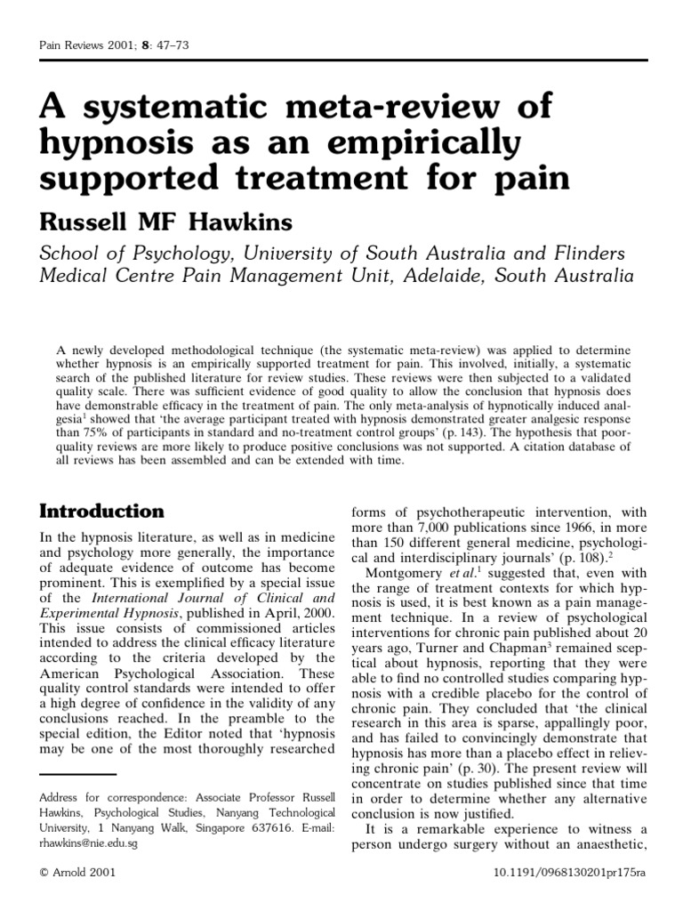 A Systematic Meta-Review of Hypnosis As An Empirically Supported ...