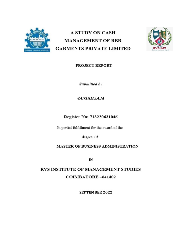 Cash Management Study of RBR Garments | PDF | Textiles | Weaving