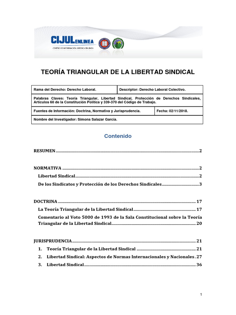 Teoría Triangular de La Libertad Sindical | PDF | Sindicato | Derecho laboral