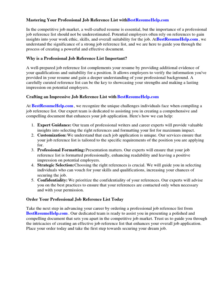 Professional Job Reference List | PDF | Résumé | Recruitment