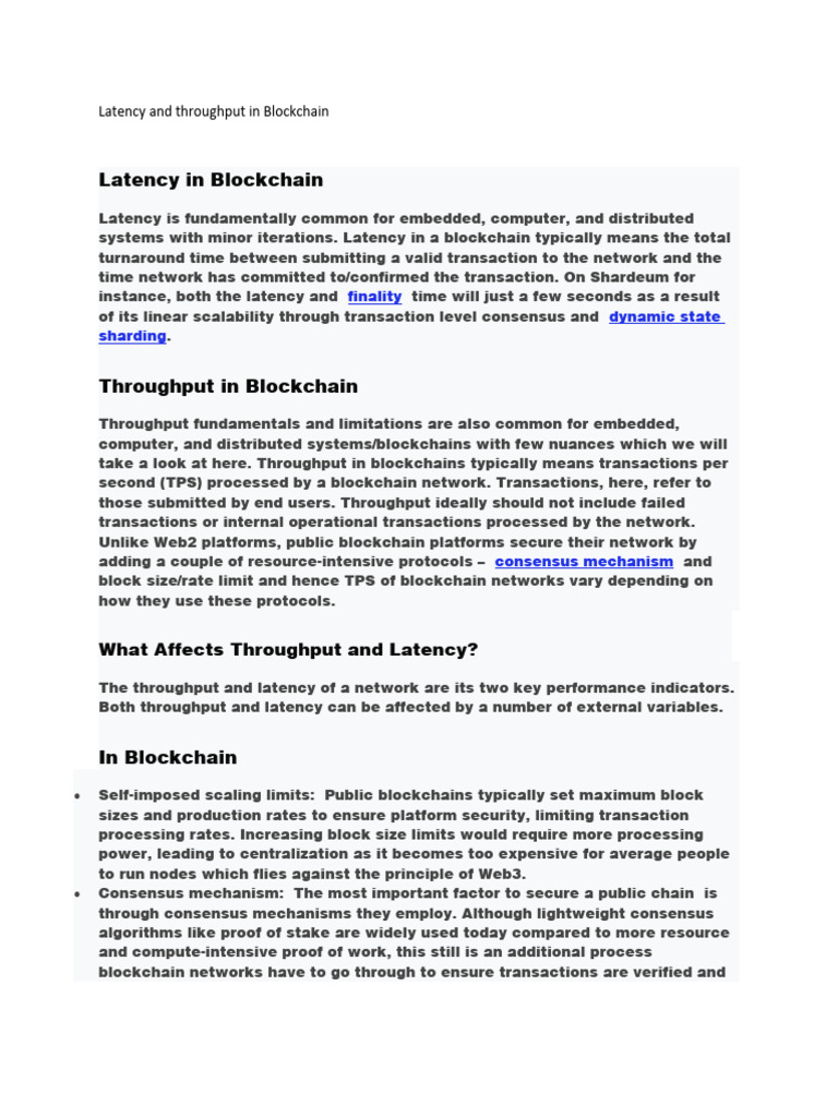 Latency and Throughput in Blockchain | PDF | Computer Network | Latency (Engineering)