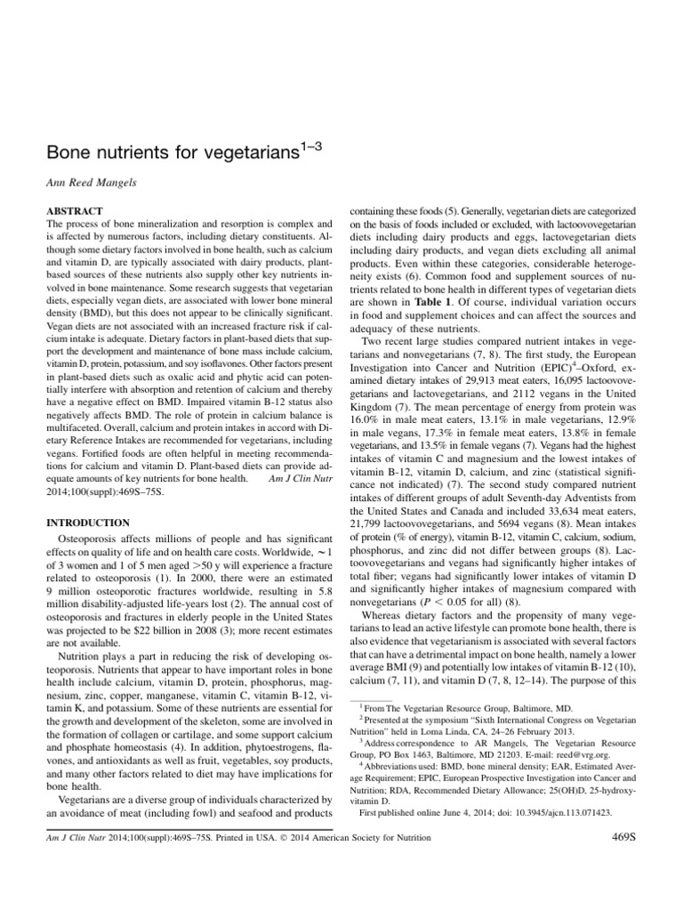 Bone Nutrients For Vegetarians1 2014 The American Journal of Clinical Nutrit | PDF | Vitamin D ...