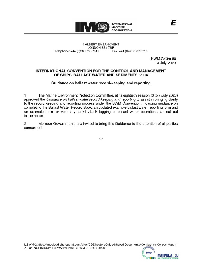 Ballast Water Record-Keeping Guide | PDF | Tonnage | Ships