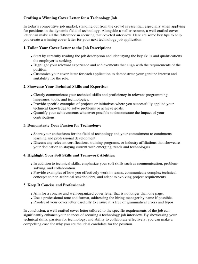 Cover Letter For Technology Job | PDF | Résumé | Recruitment