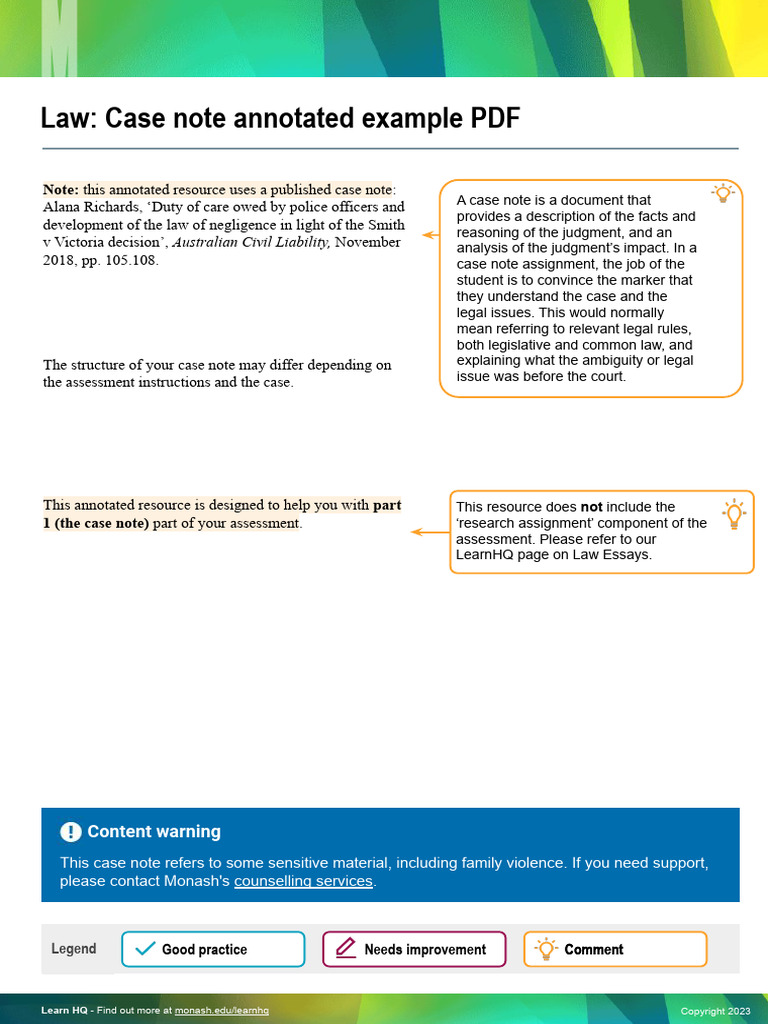 Law-Case-note-example | PDF | Duty Of Care | Negligence